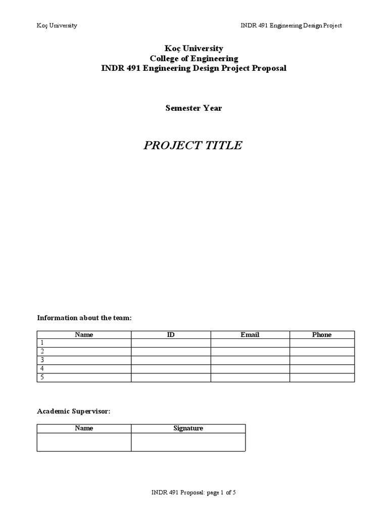 Project Title: Koç University College of Engineering INDR 491 ...
