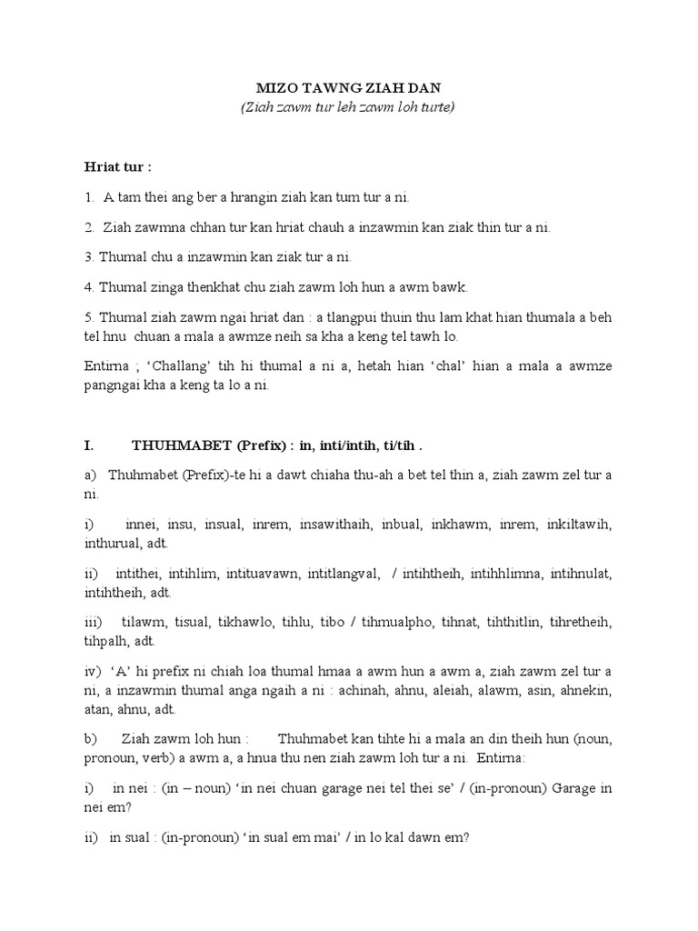 Mizo Tawng Ziah Dan | PDF | Morphology | Linguistic Morphology