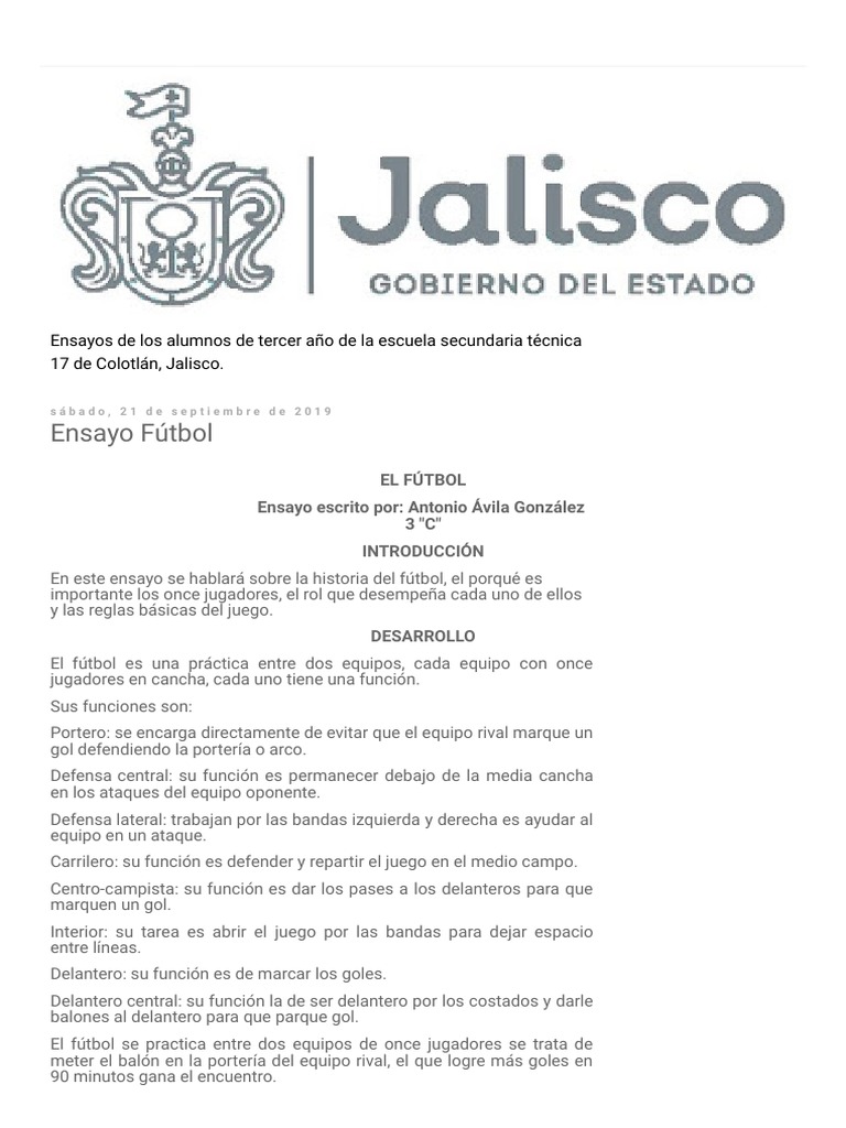 ENSAYOS DE TERCER GRADO - EST 17 - Ensayo Fútbol | PDF | Delantero ...