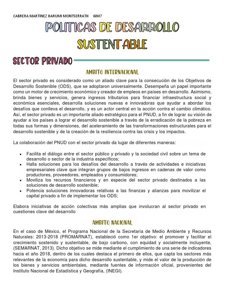 Politicas de Desarrollo Sustentable | PDF | Desarrollo sostenible ...