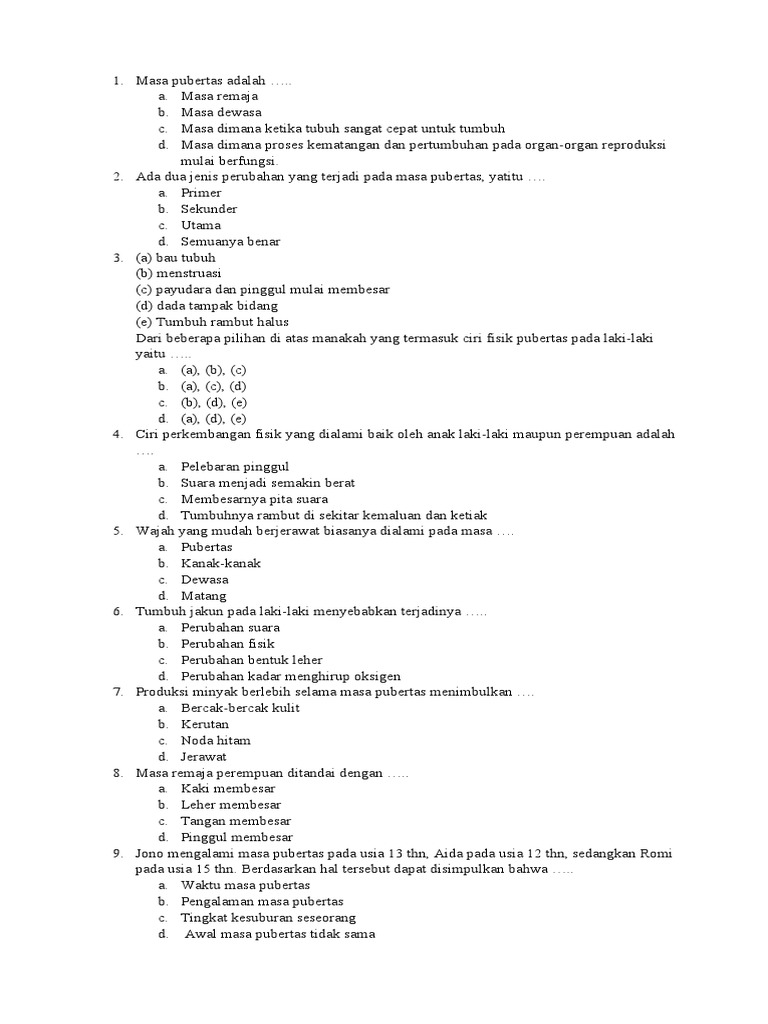 Soal Kelas 6 Masa Pubertas | PDF