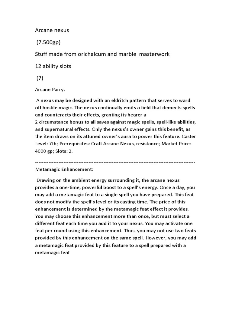 Arcane Nexus Stuff | PDF | Gary Gygax Games | D20 System