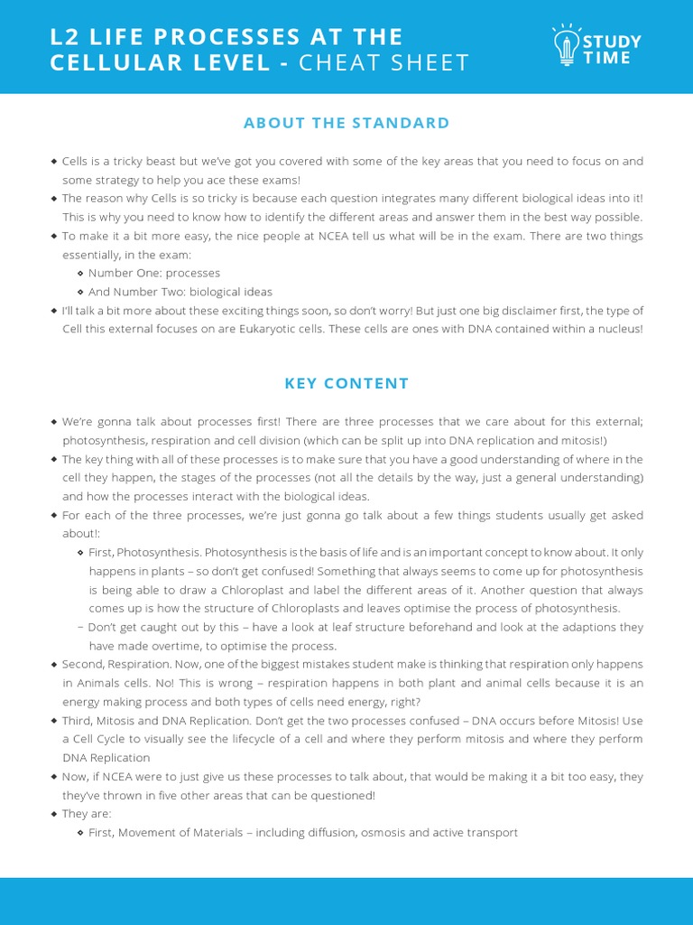 Cell Processes Cheat Sheet Pdf Chloroplast Cell Biology