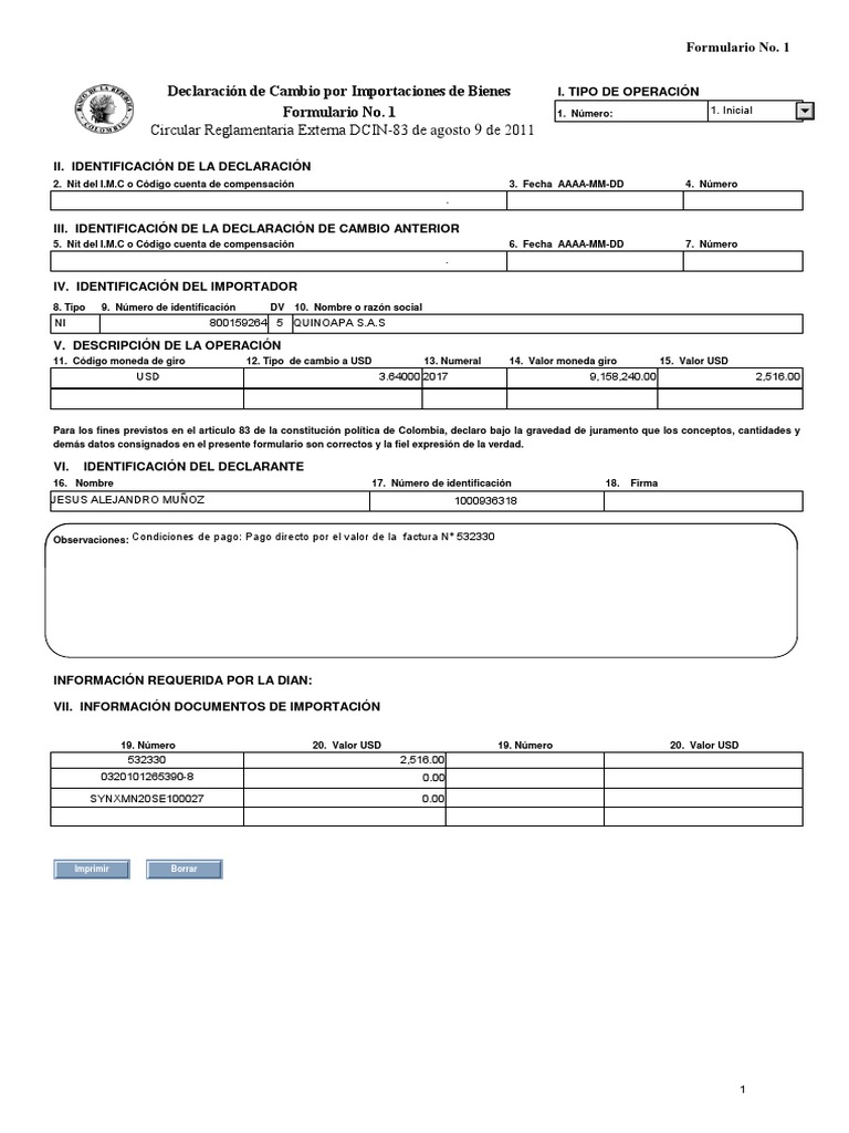 Formulario 1 Importacion | PDF | Business