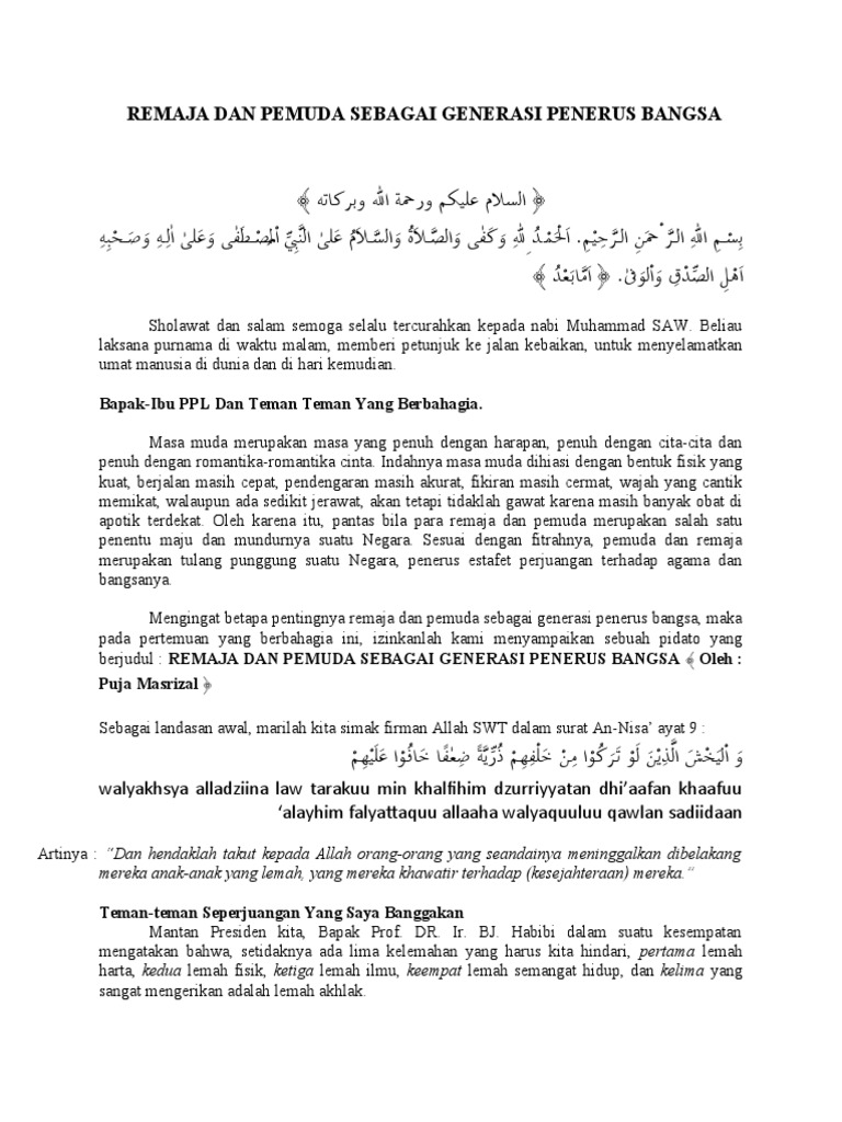 Remaja Dan Pemuda Sebagai Generasi Penerus Bangsa | PDF