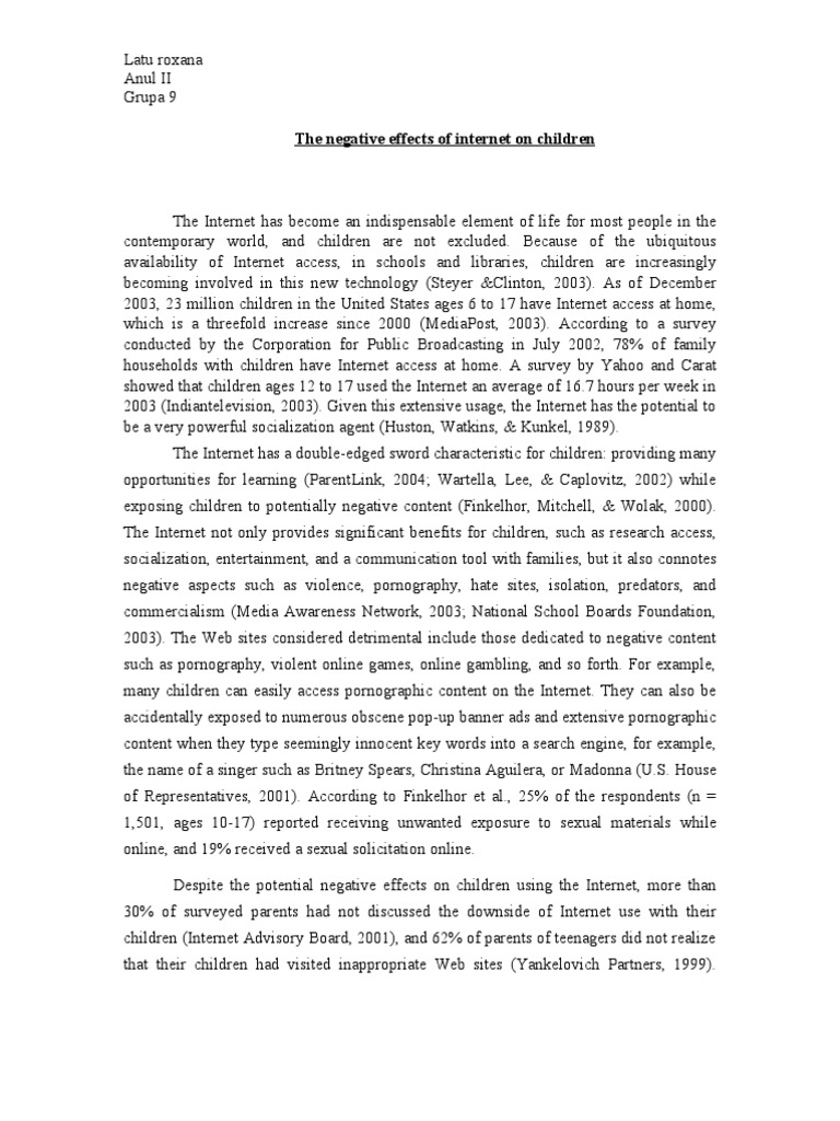 The negative effects of internet on children | Violence | Internet