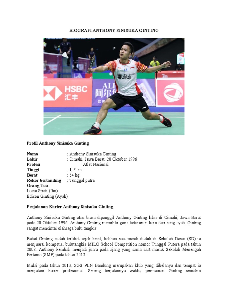 Biografi Dan Profil Anthony Sinisuka Ginting | PDF Biografi Dan Profil Anthony Sinisuka Ginting | PDF