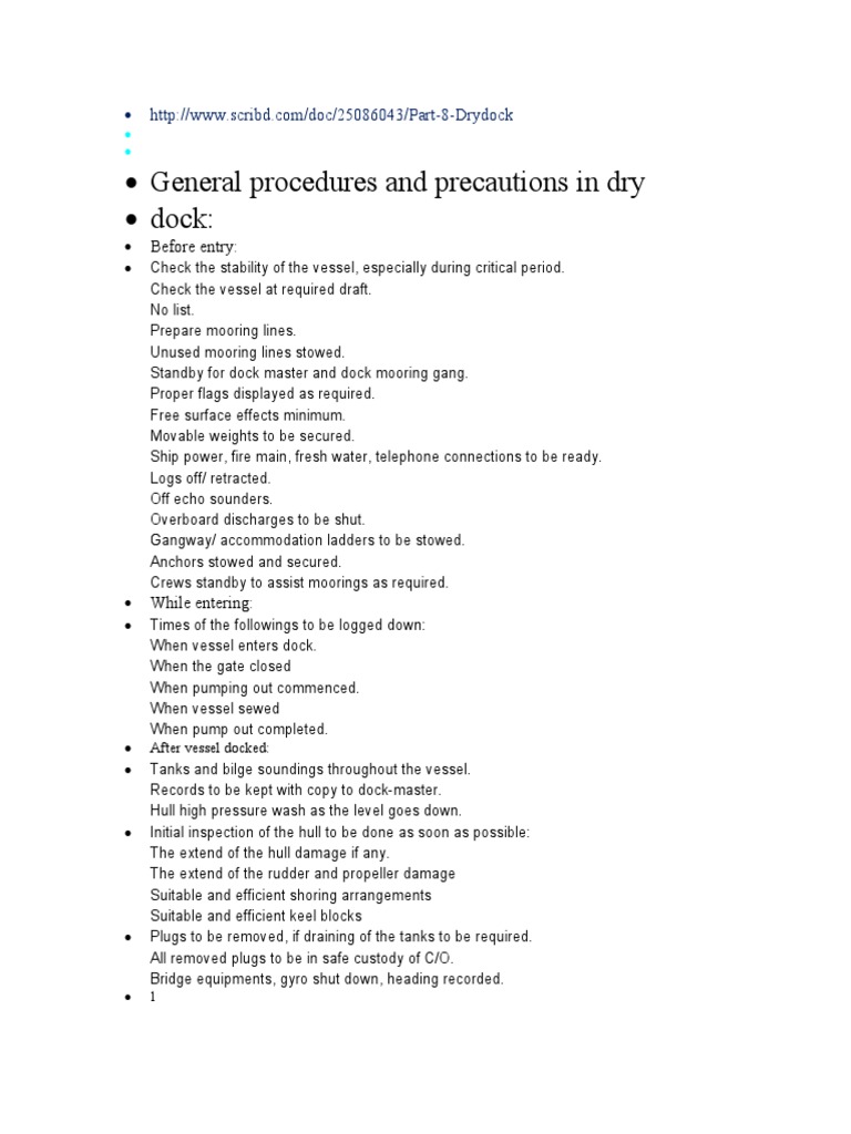 General Procedures and Precautions in Dry Dock:: Before Entry | PDF ...