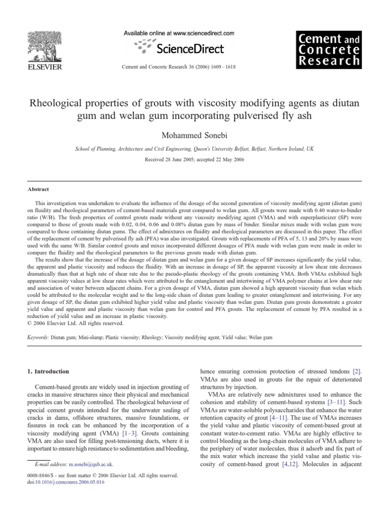 Rheological Properties of Grouts With Viscosity Modifying Agents As ...