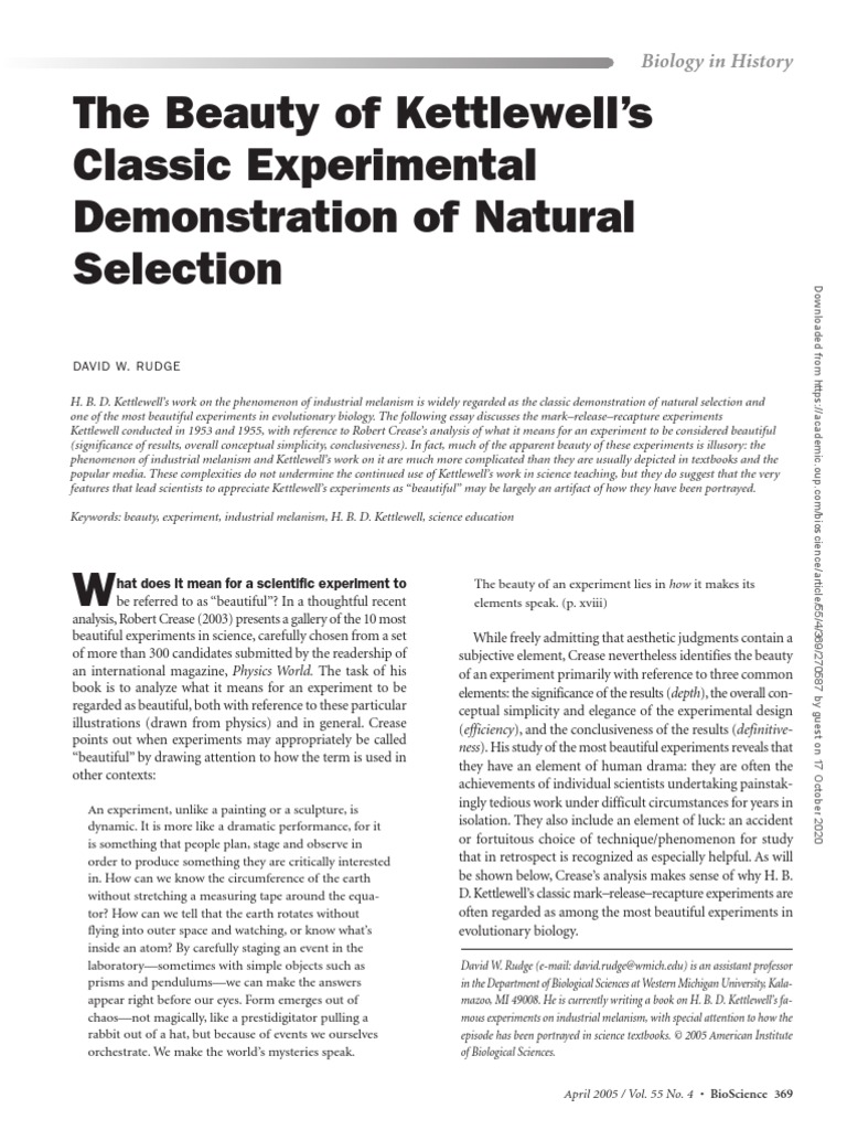 The Beauty of Kettlewell's Classic Experimental Demonstration | PDF ...