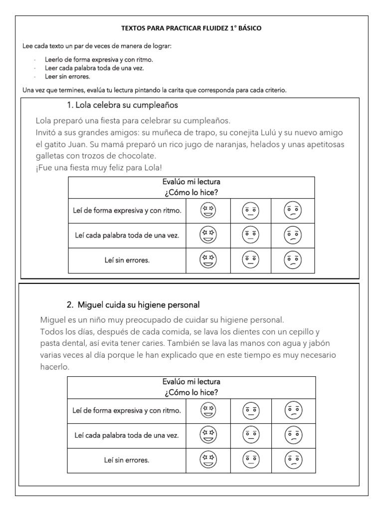 Textos para Practicar Fluidez 1° Básico | PDF