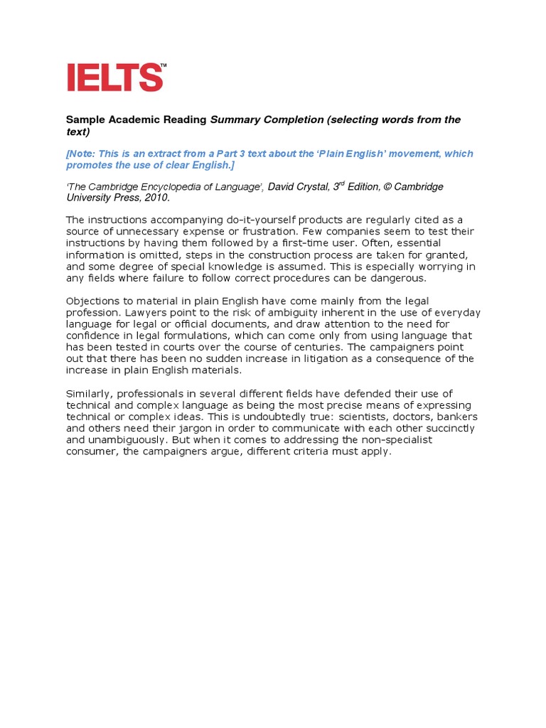 IELTS Reading Summary Completion 1 Student | Download Free PDF ...