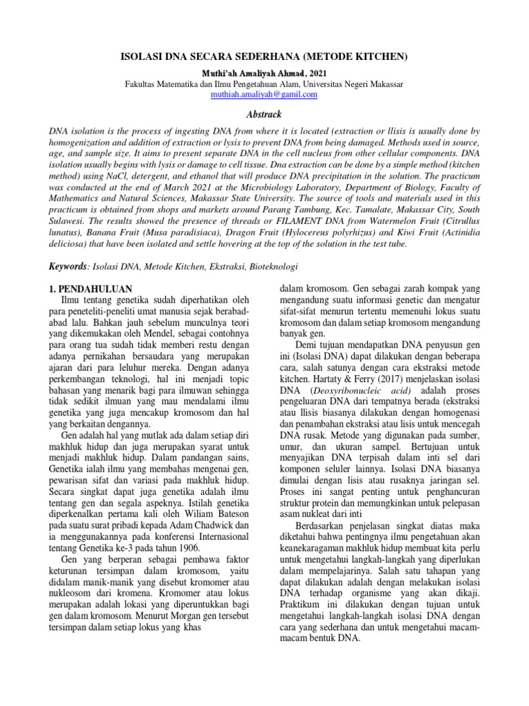 Tahapan Isolasi DNA Metode Kitchen | PDF