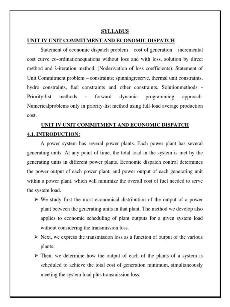 Syllabus Unit Iv Unit Commitment and Economic Dispatch | PDF | Dynamic ...