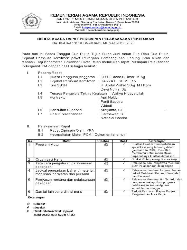 BA Rapat Persiapan Pelaksanaan Pekerjaan | PDF