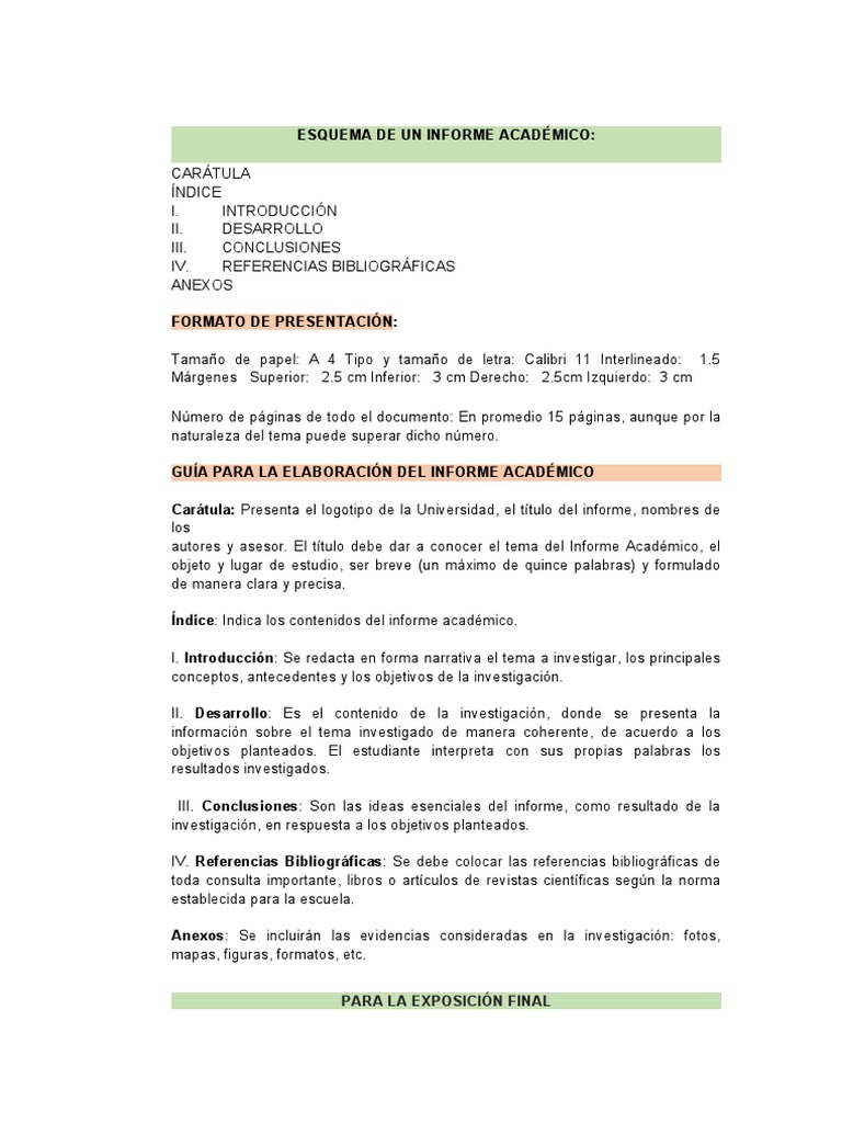 Esquema De Un Informe Académico Pdf