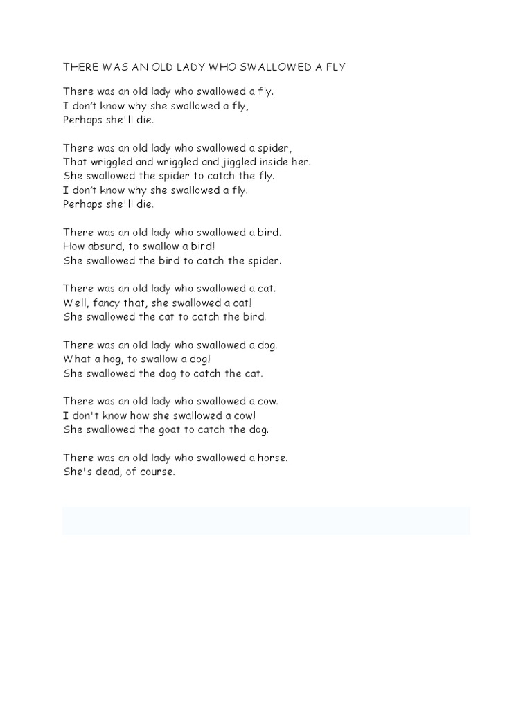 Old Lady Who Swallowed a Fly Poem | PDF | Mystery, Thriller & Crime ...