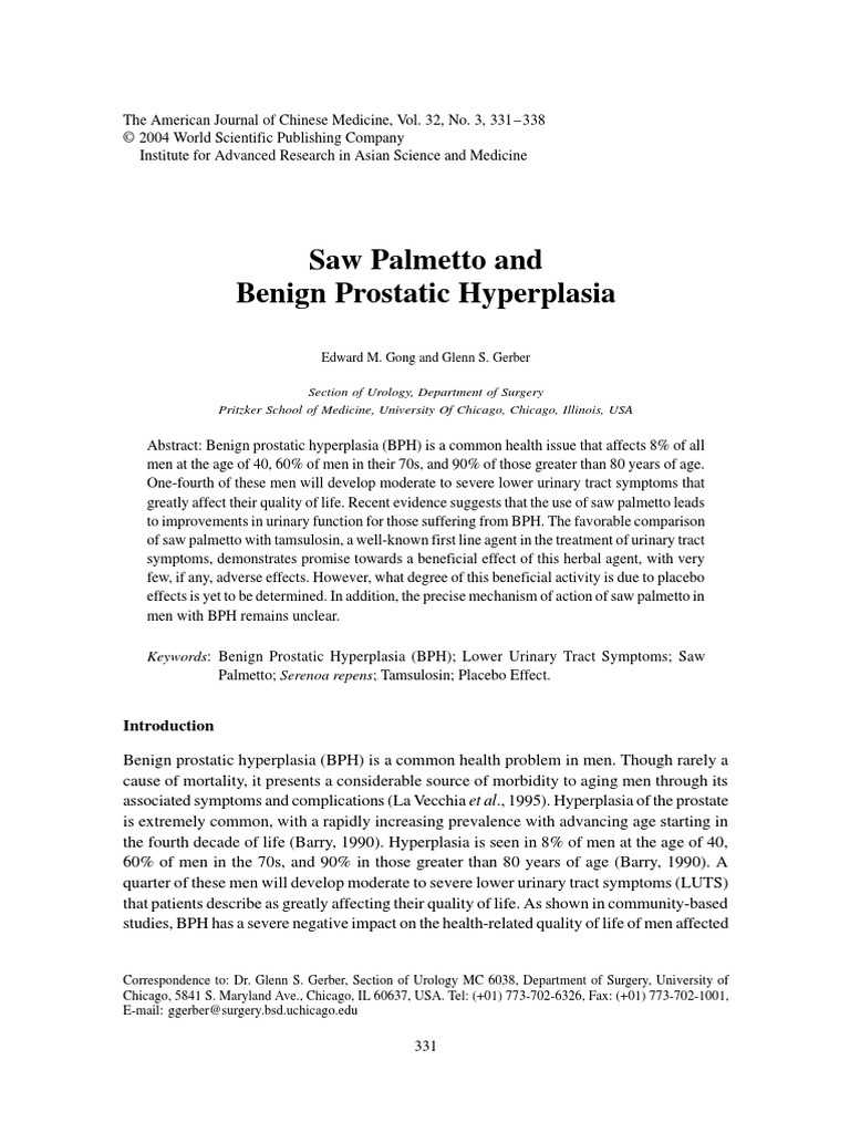 Cefasabal Saw Palmetto and Benign Prostatic Hyperplasia | PDF ...