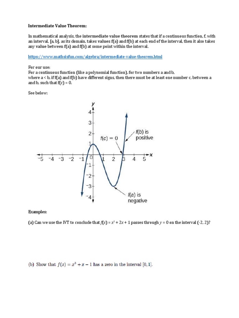 Intermediate Value Theorem:: Examples | PDF