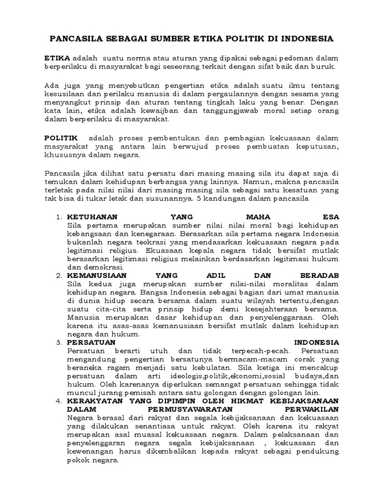 Pengertian Pancasila Sebagai Etika Politik | PDF | Politik