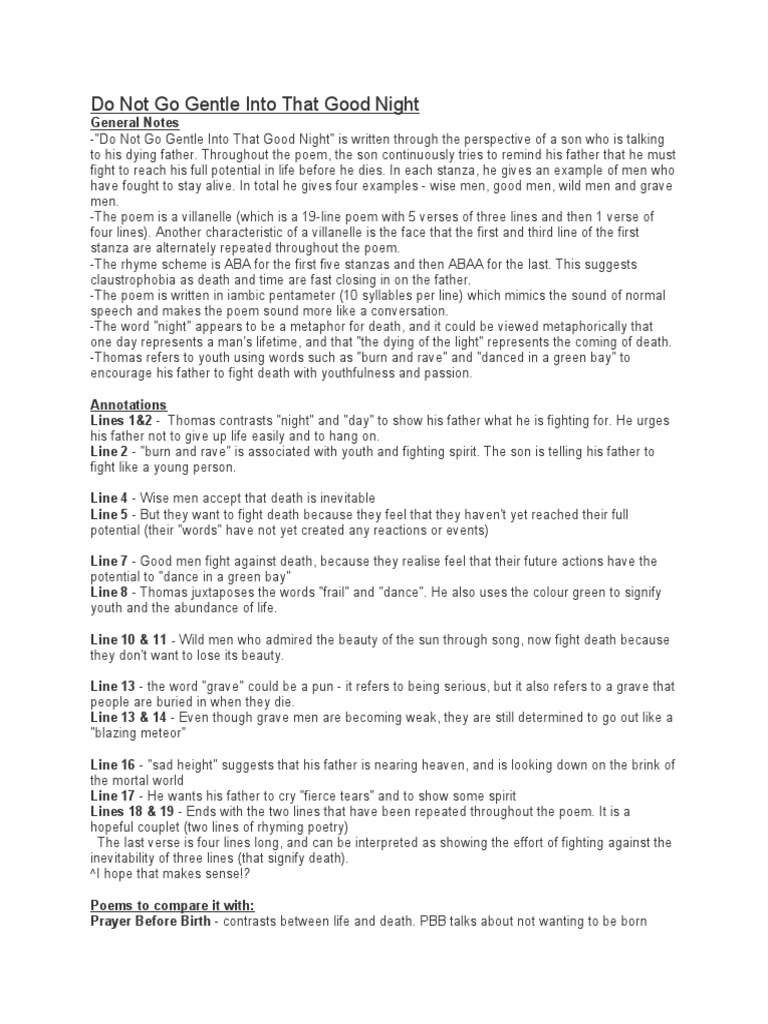 Do Not Go Gentle Into That Good Night | PDF | Poetry | Poetic Form