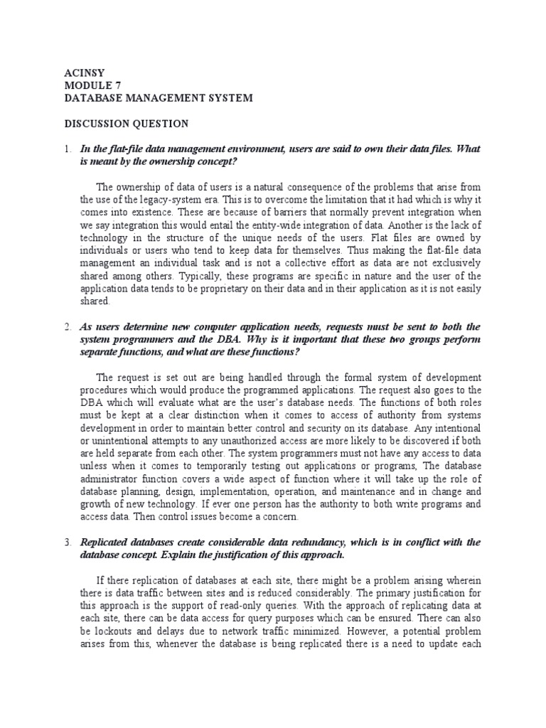 Acinsy Database Management System Discussion Question: Is Meant by The Ownership Concept? | PDF ...