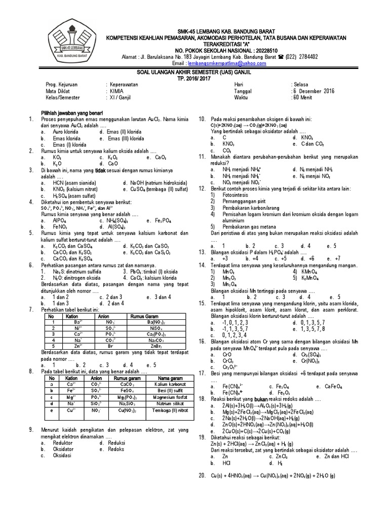 Soal Uas Kelas Xi | PDF