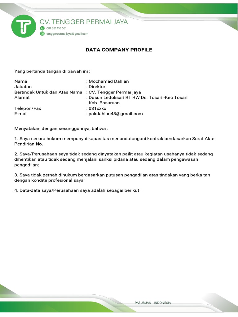 Profil CV. Tengger Permai Jaya | PDF | Hukum | Pengembangan Diri
