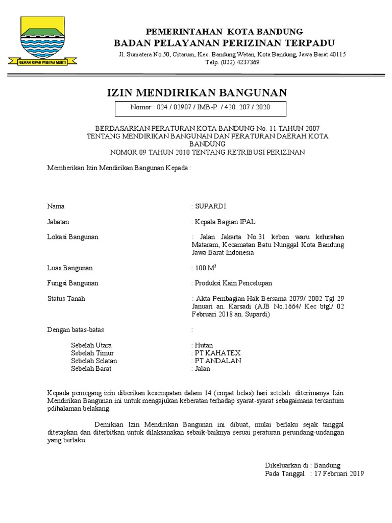 Izin Mendirikan Bangunan (Imb) | PDF