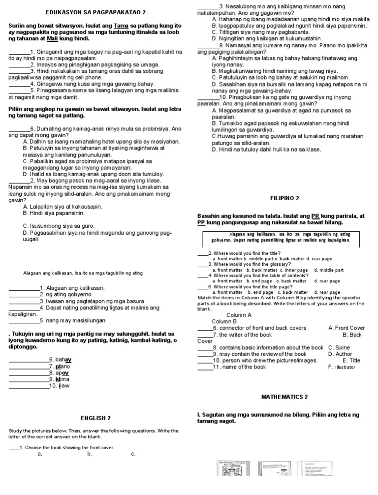 Summative Test 1 Quarter 2 Booklet | PDF