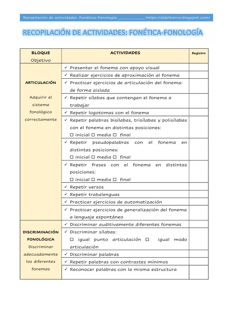 Actividades. Fon - Tica-Fonolog - A | PDF | Palabra | Sílaba