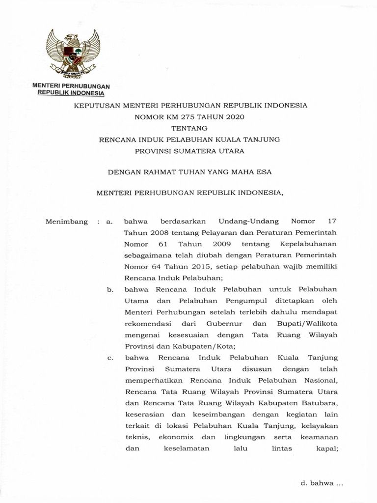 KM 275 Tahun 2020 Rip Kuala Tanjung | PDF | Capital financiero ...