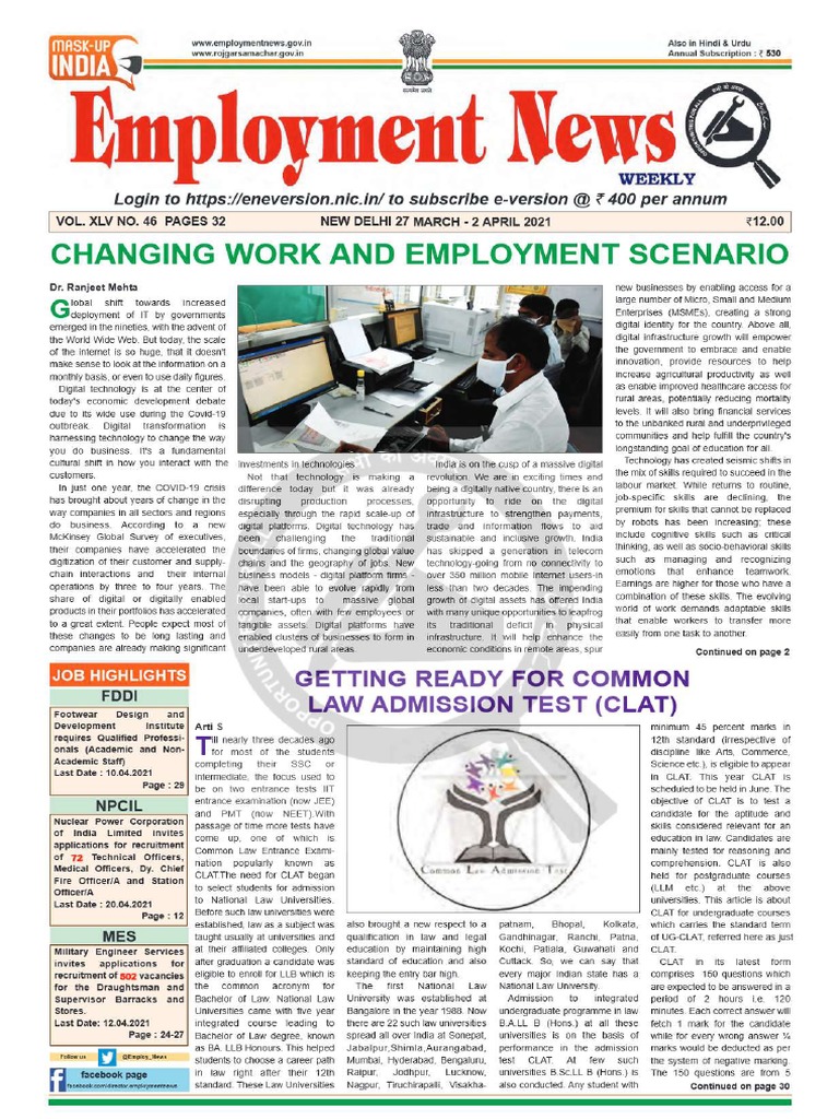 Employment Newspaper This Week PDF 27 March To 02 April 2021 | PDF