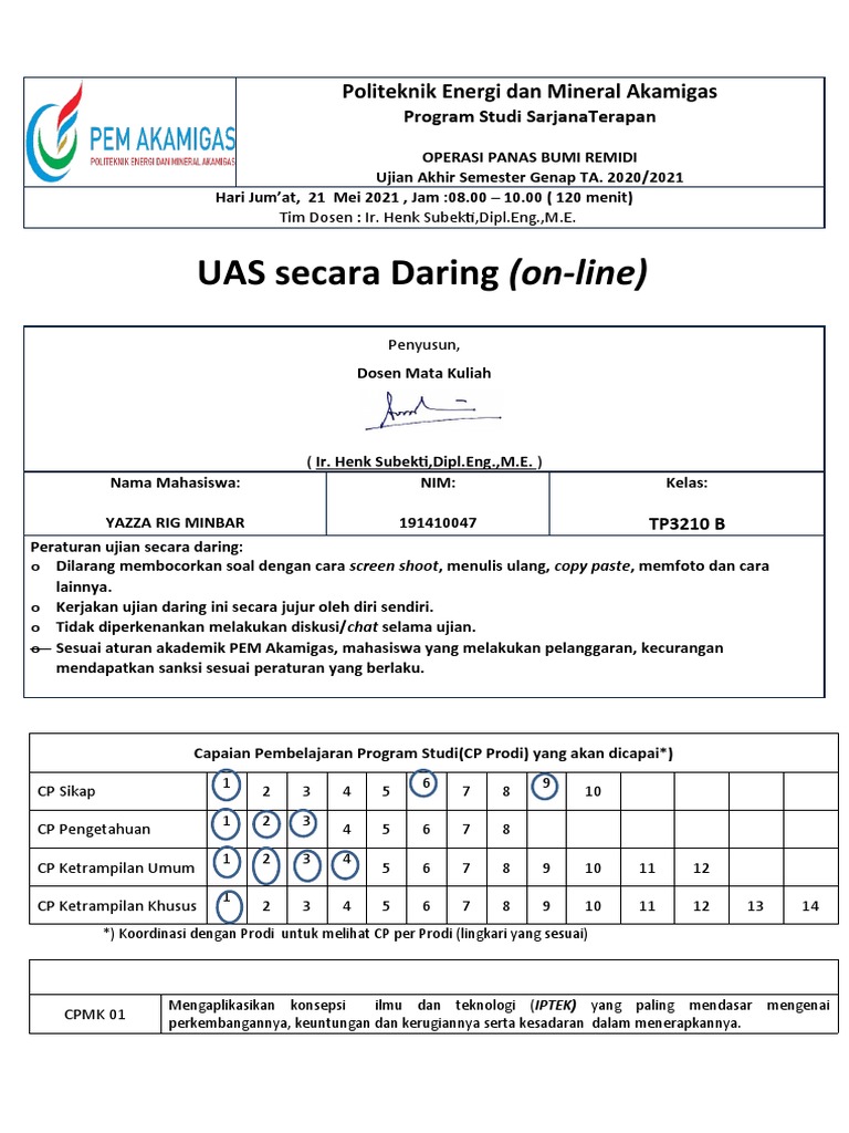 UAS Daring Operasi Panas Bumi Remidi - Henk Subekti | PDF
