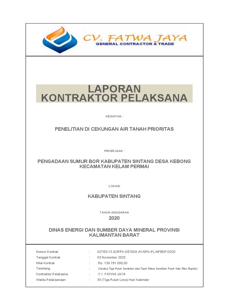 Kebong Cover Laporan Kontraktor Dan Lampiran Foto | PDF