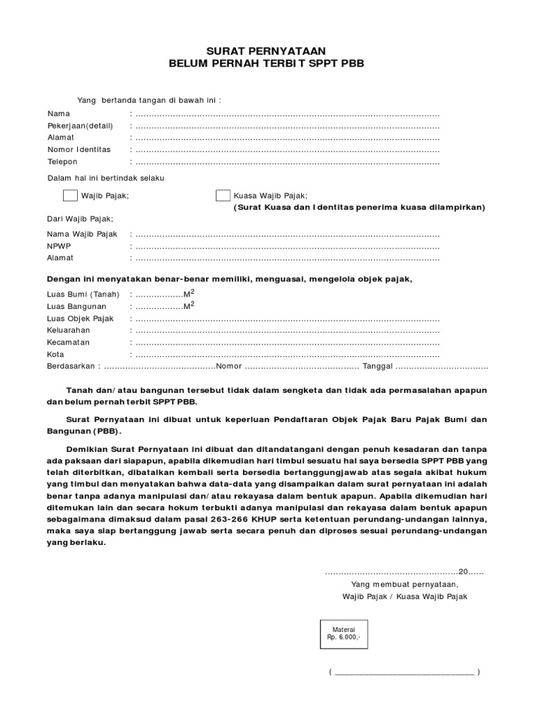 Form Belum Pernah Terbit SPPT PBB | PDF