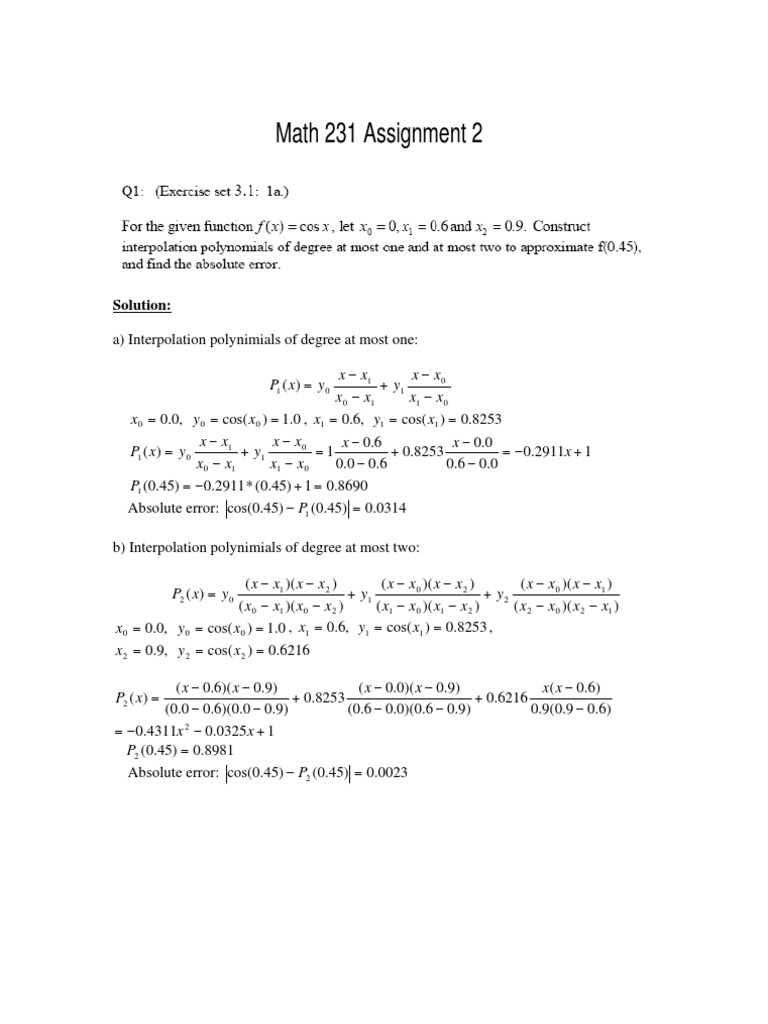 Math 231: Interpolation Methods | PDF