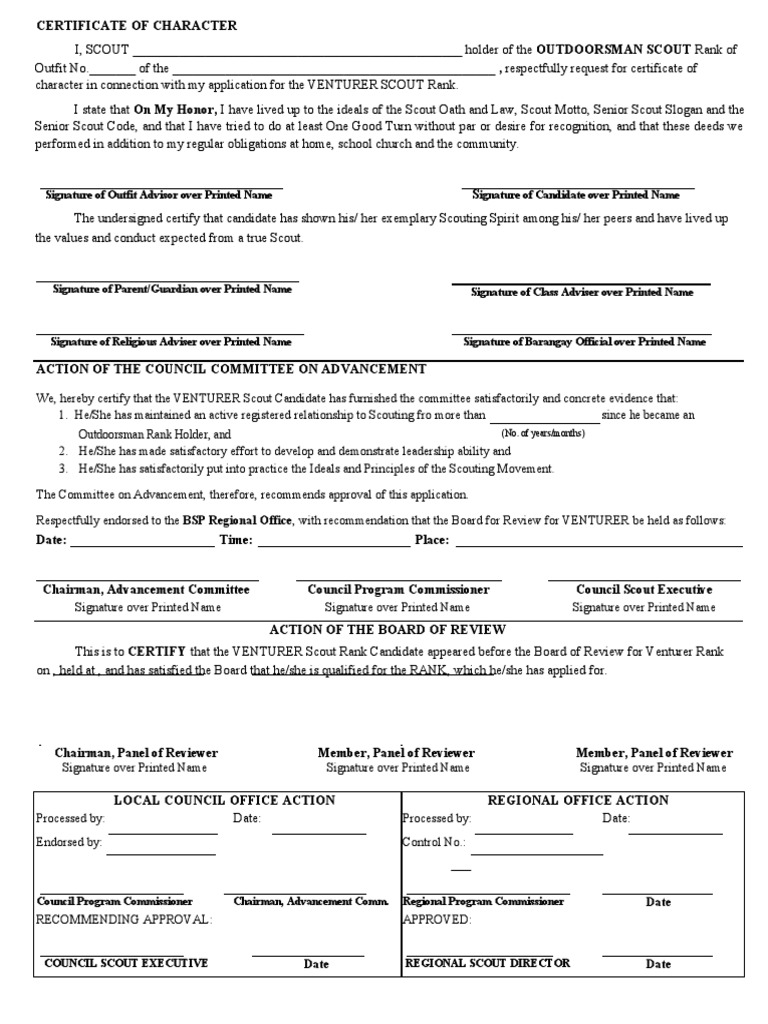 Venturer Scout Rank Application Form 6 07 BACK | PDF | Scouting | Justice