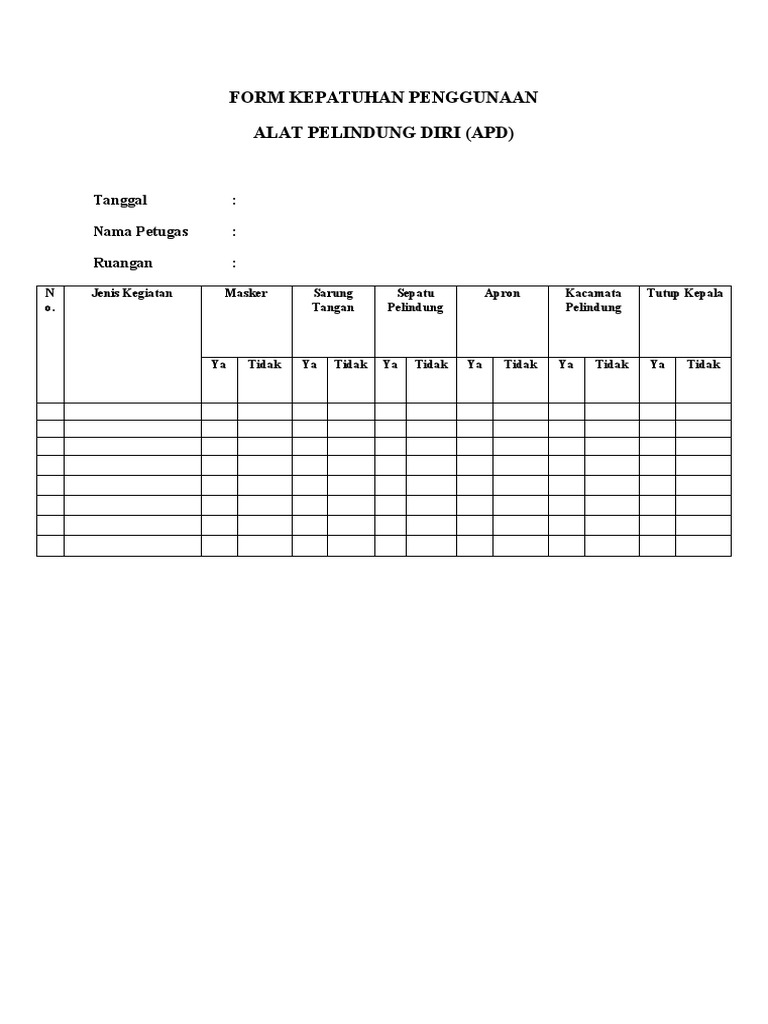 Form Kepatuhan Penggunaan APD | PDF