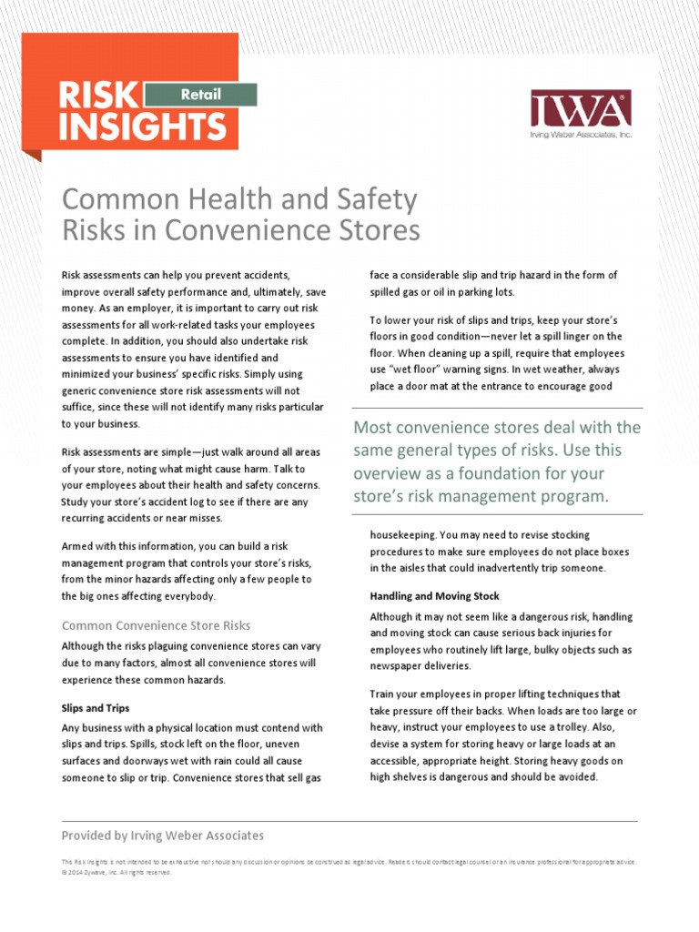 Common Health and Safety Risks in Convenience Stores | PDF | Risk ...