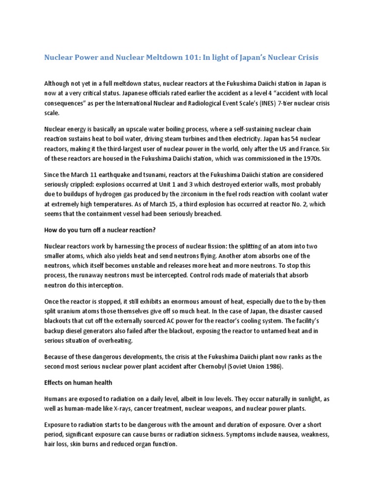 Fukushima Nuclear Crisis Overview | PDF | Nuclear Reactor | Nuclear ...
