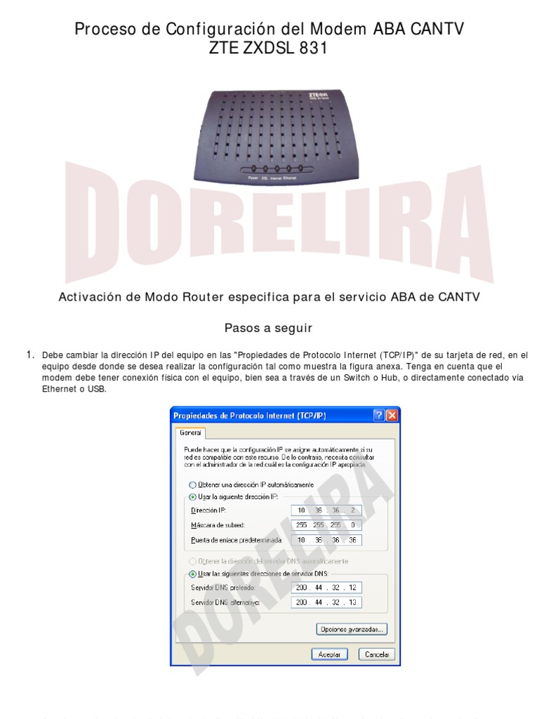 Configuración del Modem ZTE ZXDSL 831 | PDF | Dirección IP | Protocolos ...