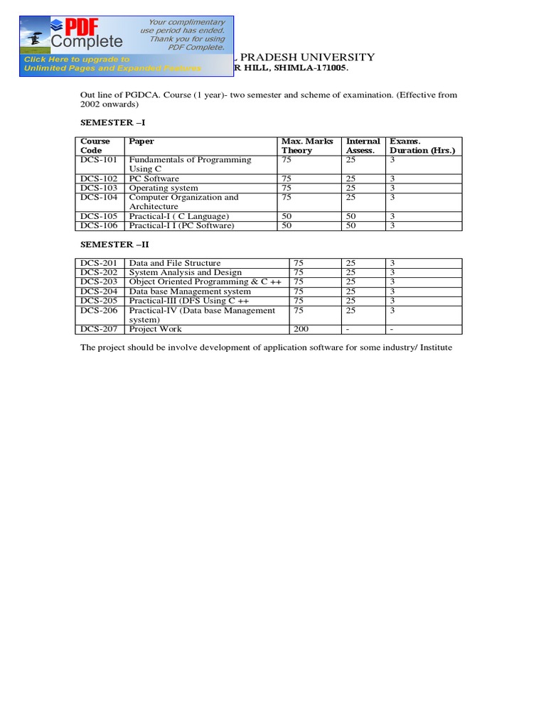 Himachal Pradesh University: SUMMER HILL, SHIMLA-171005 | PDF | Relational Model | Scheduling ...