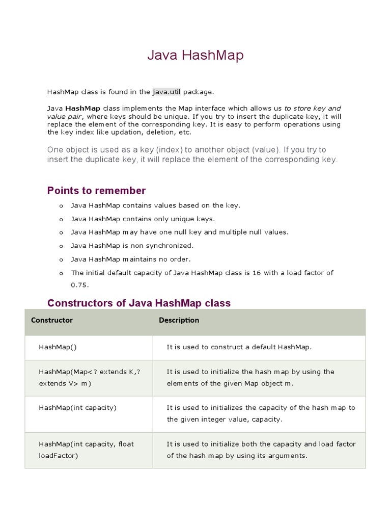 Java Hashmap: Points To Remember | PDF | Array Data Structure | Boolean ...