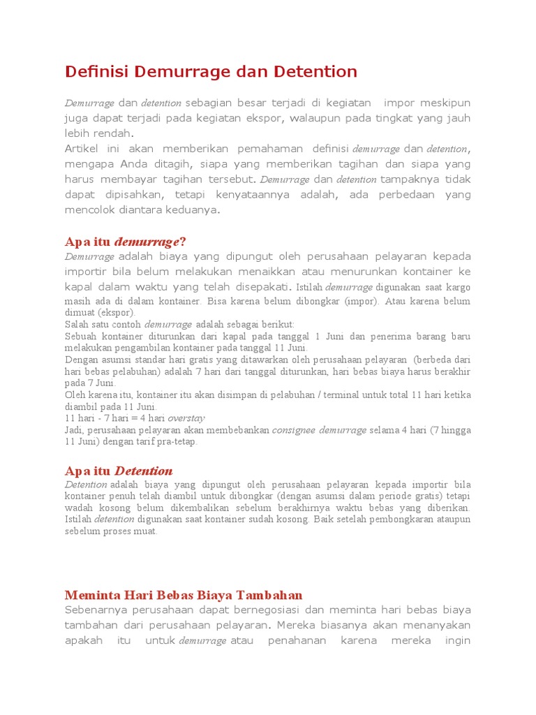 Demurrage Detention Notul Dan FF | PDF
