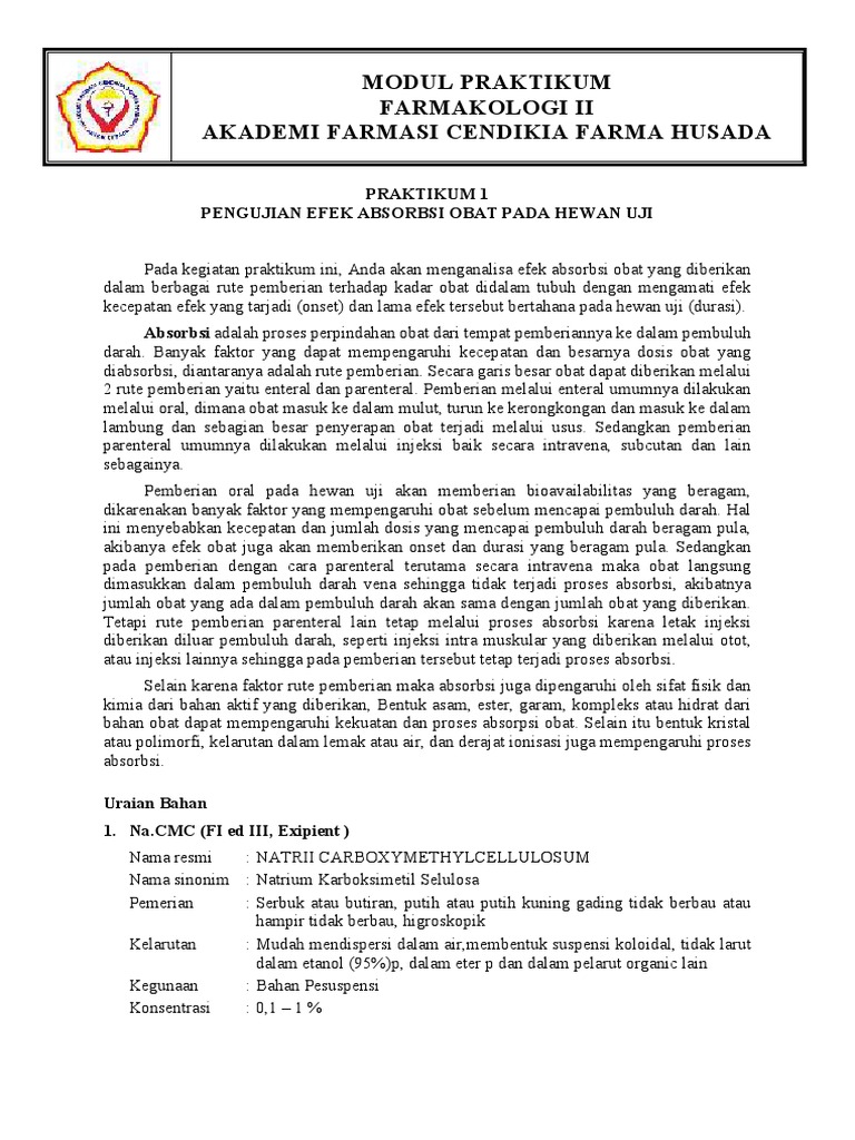 Modul P1. Pengujian Efek Absorbsi Obat Pada Hewan Uji | PDF