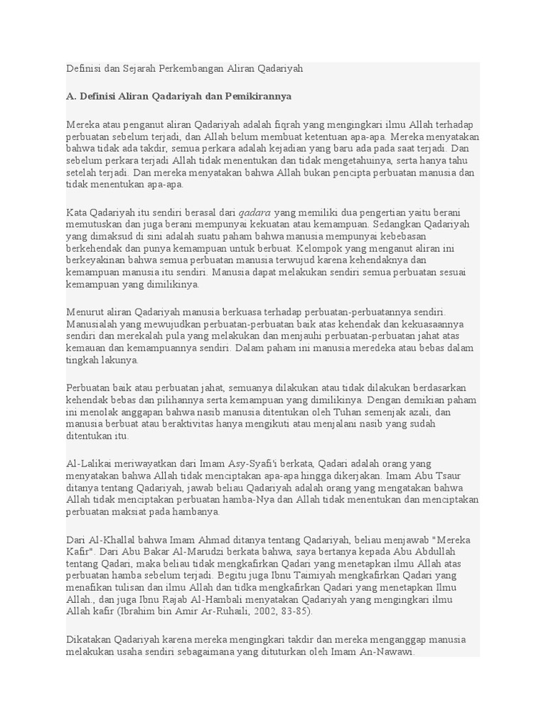 Definisi Dan Sejarah Perkembangan Aliran Qadariyah | PDF