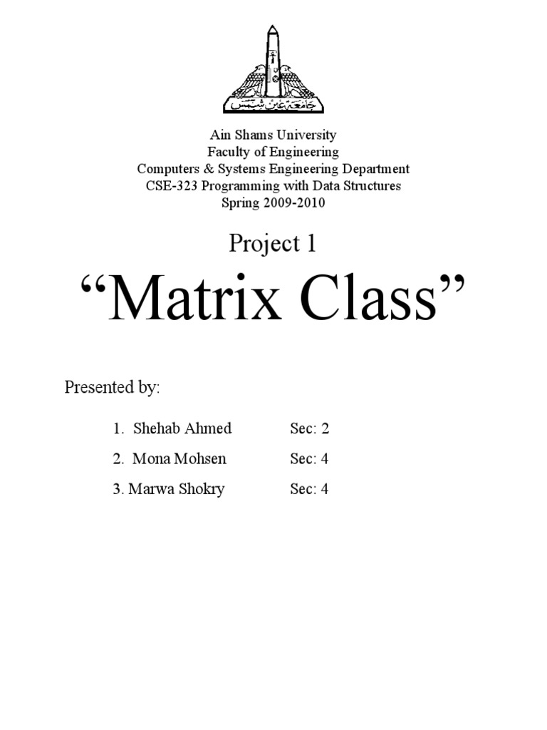 Matrix Class Project Final Report Pdf Matrix Mathematics Constructor Object Oriented