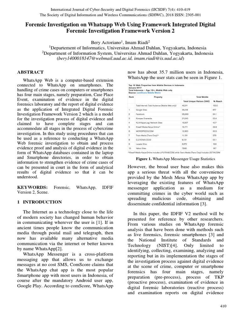 Forensic Investigation On Whatsapp Web Using Framework Integrated Digital Forensic Investigation ...