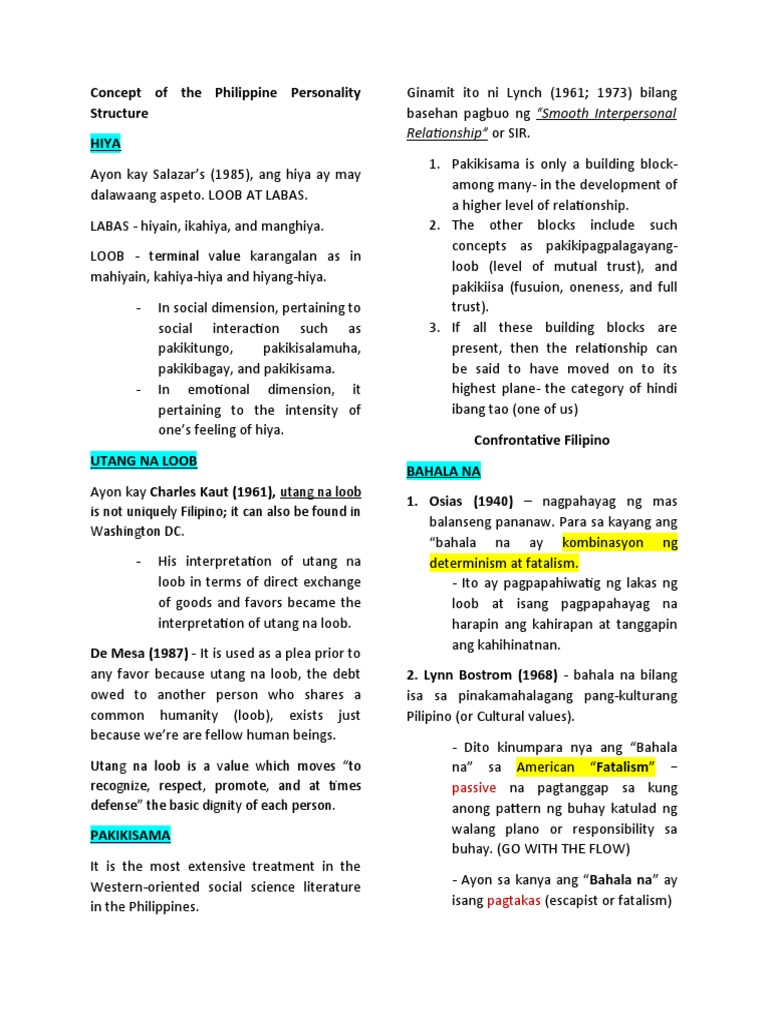 Filipino Values in Personality and Relationships | PDF | Philippines ...